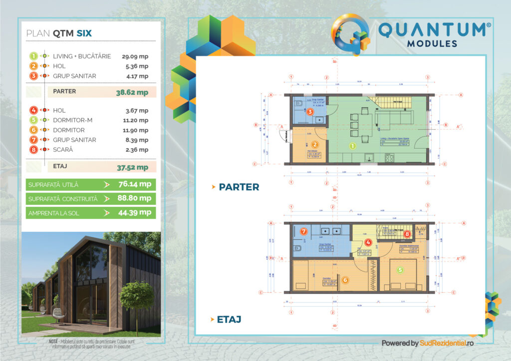 Kit Quantum Six, casa modulara P+M, 88 mp, 4 camere, 2 grupuri sanitare ...